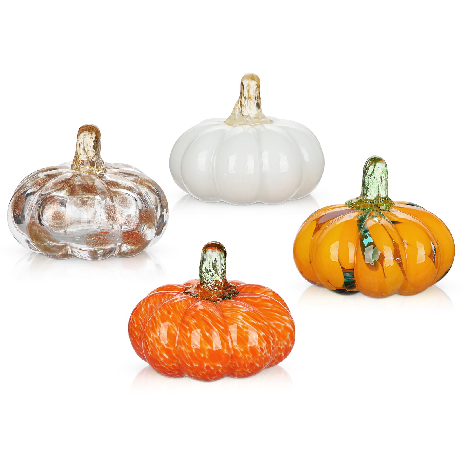 Glass Pumpkin Fall Decor Set – 4 PCS Handblown Pumpkins for Autumn ...