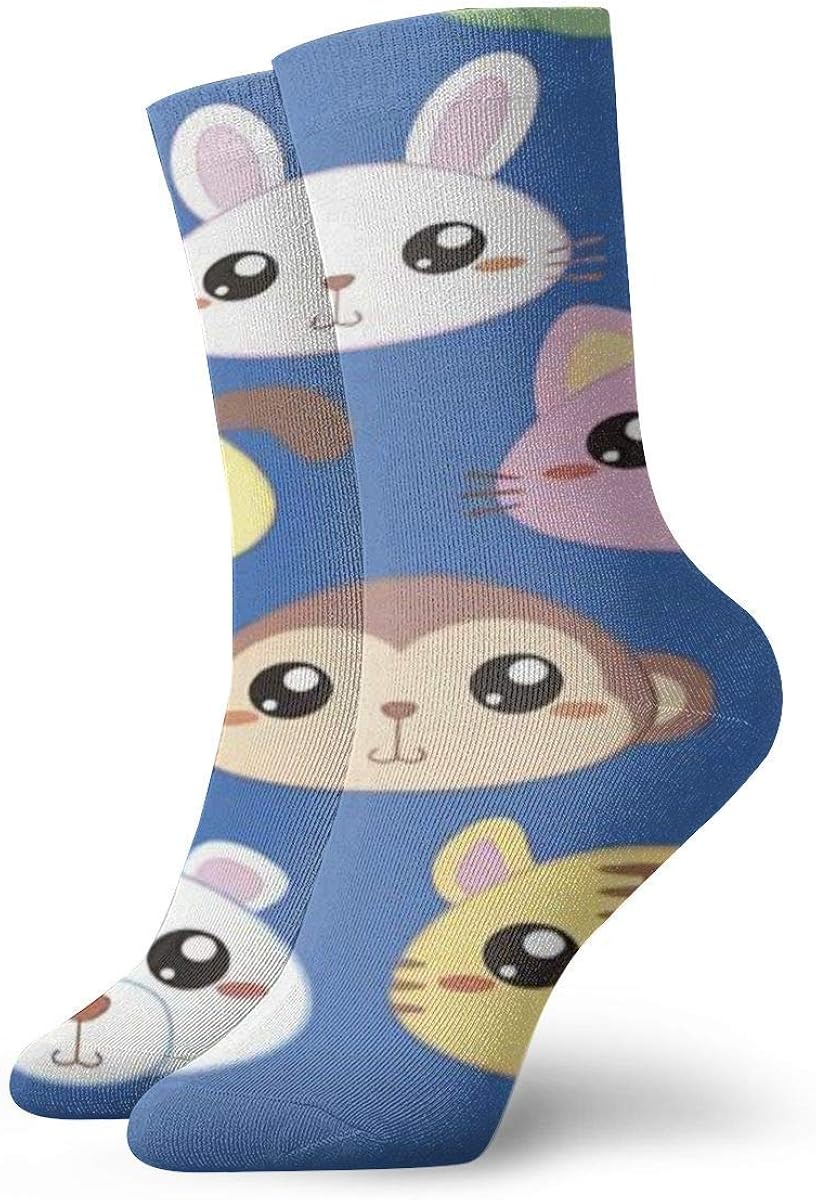 Casual Crew Socks,Animal Heads Seamless Pattern,Adorable Animals Head ...