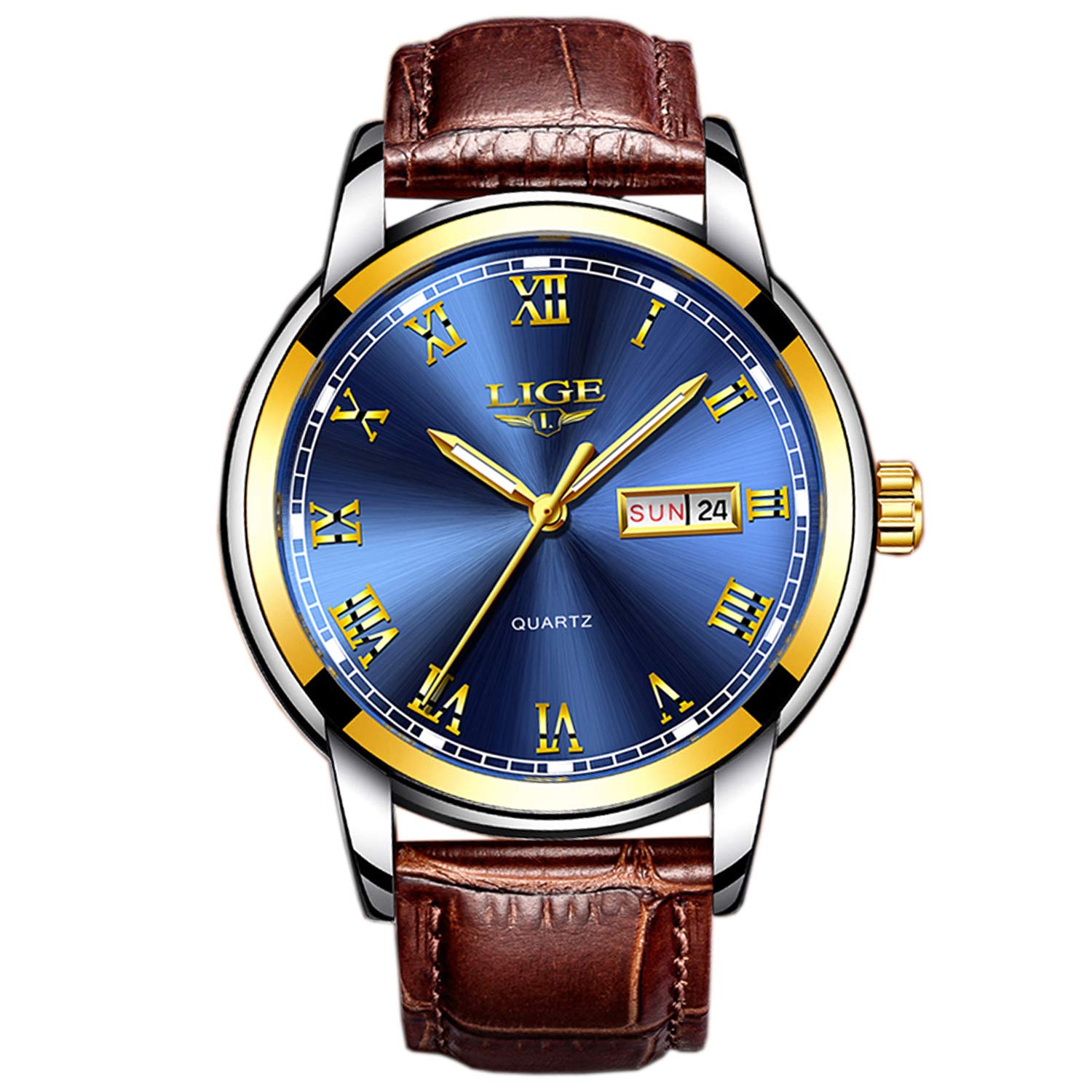 Mens Watches with Leather Band Analogue Quartz Watch Men Date Calendar ...