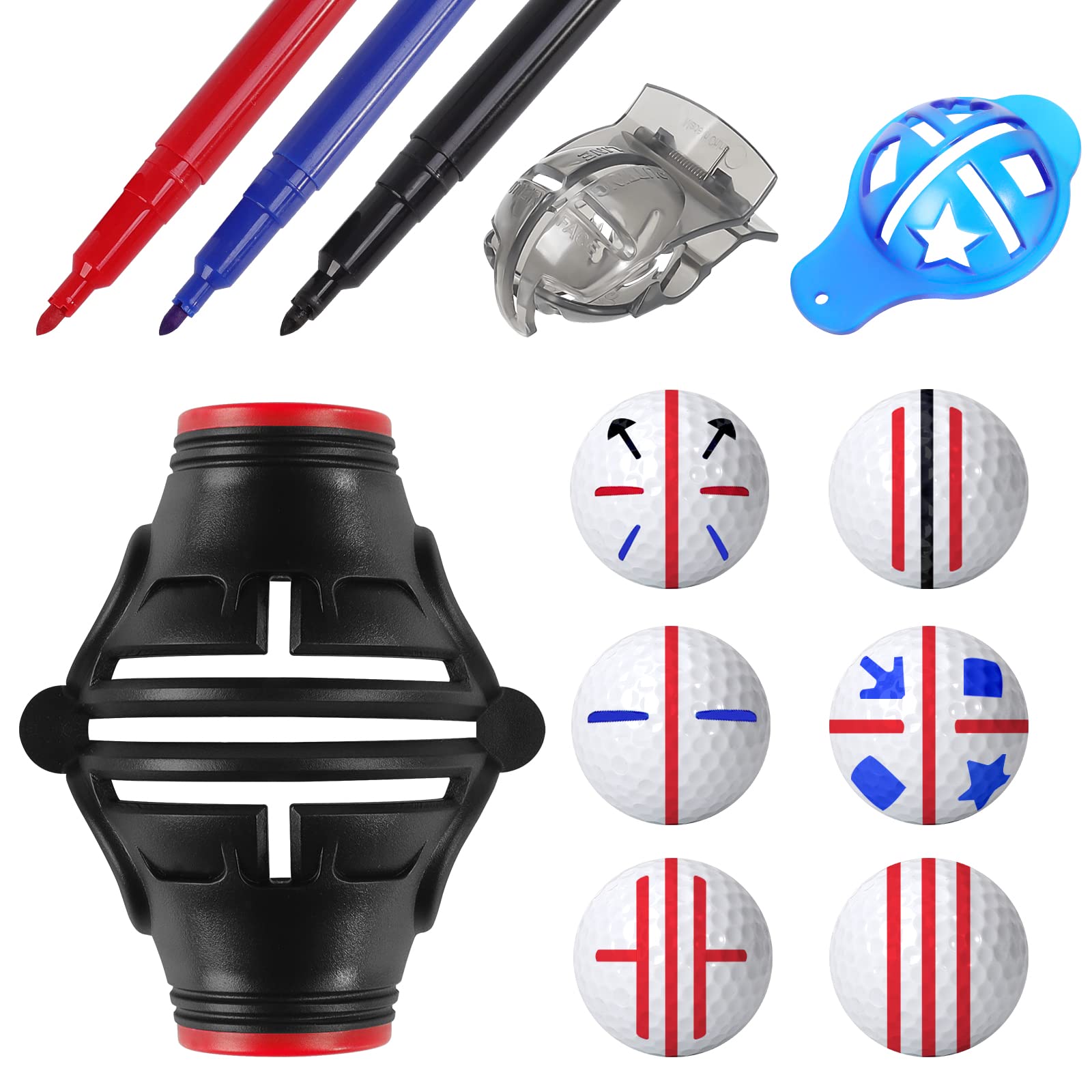 Mua 6 Pack Golf Ball Marker, 360° Marker Stencil, 2× Ball Markers ...