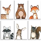 Amazon.com: 6 Pieces Woodland Animals Nursery Canvas Wall Art Cute ...