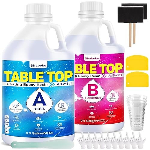 Shabebe Table Top Epoxy Resin 1 Gallon, Super Gloss & Crystal Clear ...
