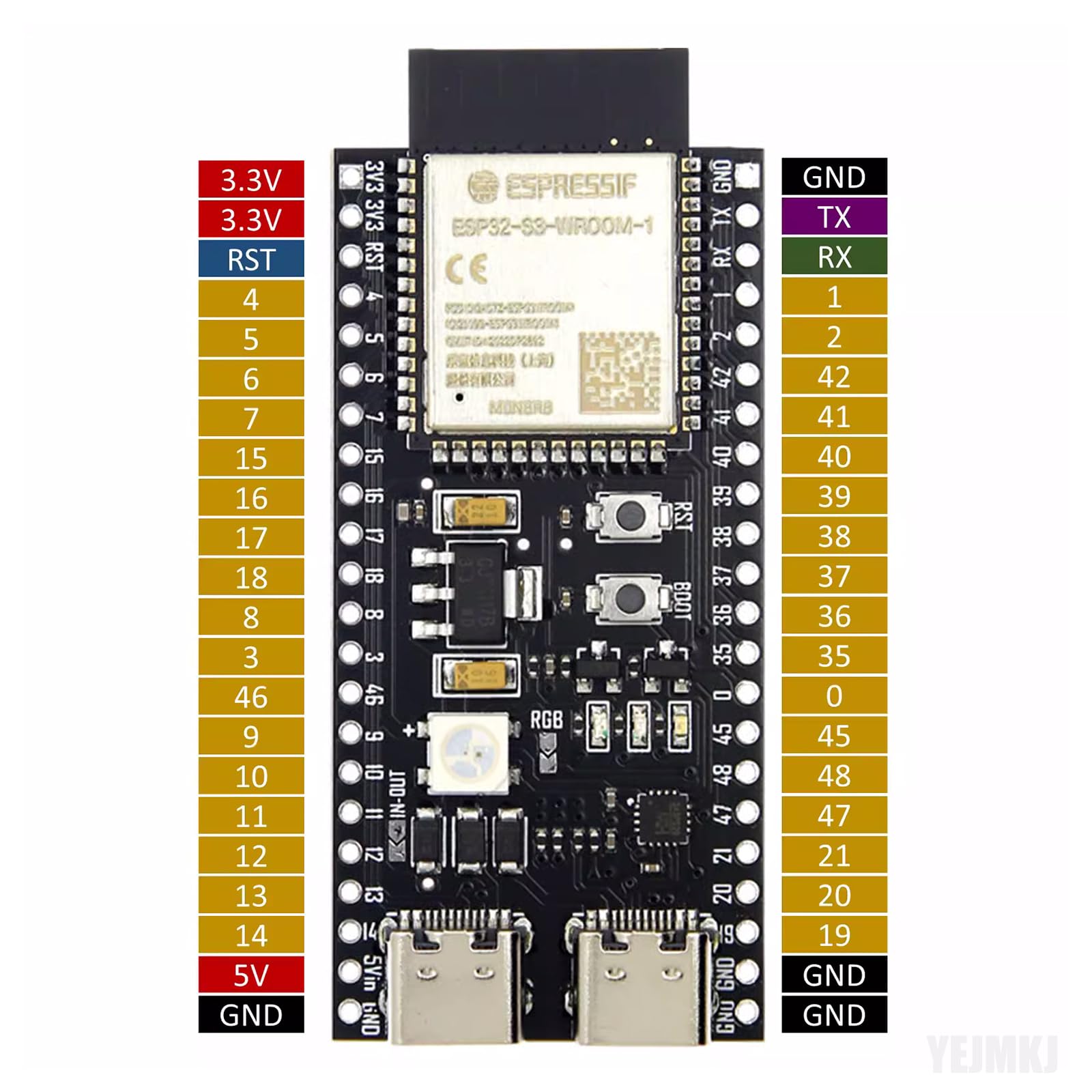 Yejmkj 2pcs Esp32 S3 Devkitc 1 N8r2 Development Board Esp32 S3 Wifi Bluetooth Mcu Module Dual