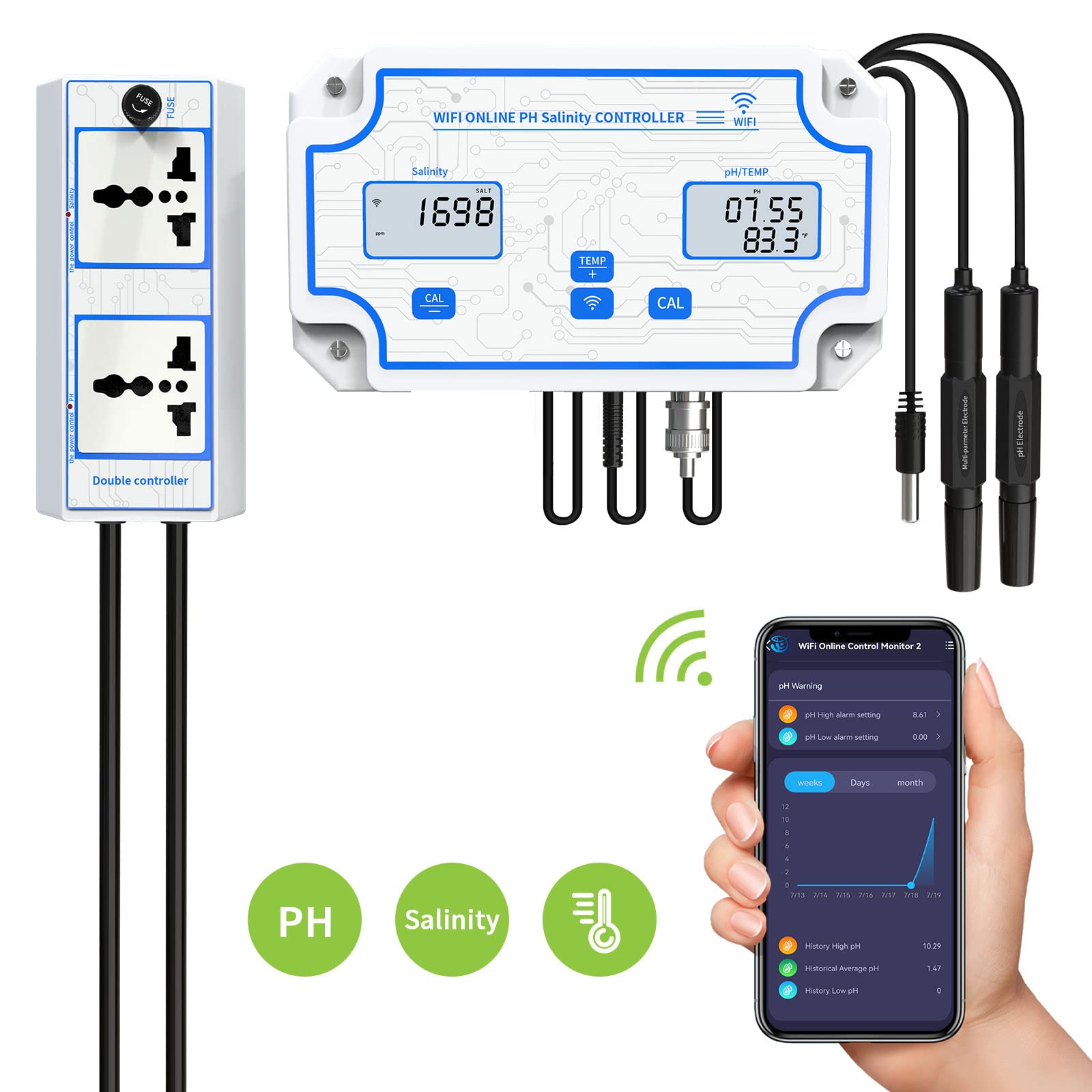 Mua RCYAGO WiFi Tuya pH Monitor, 3 in 1 pH Salinity Temperature ...