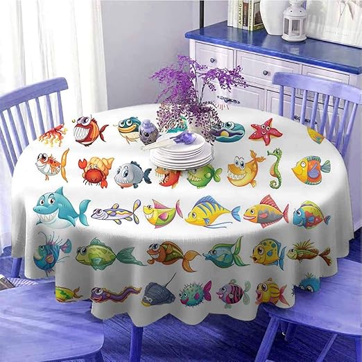 Nappe ronde Poisson Café Collection de créatures de la mer Style dessin ...