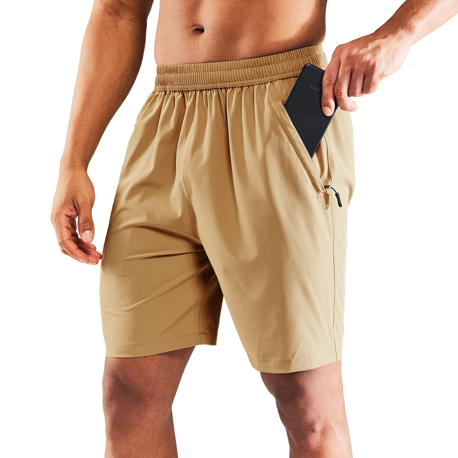 MIER Men's Quick Dry Running Shorts with Zipper Pocket, Elastic Waist ...