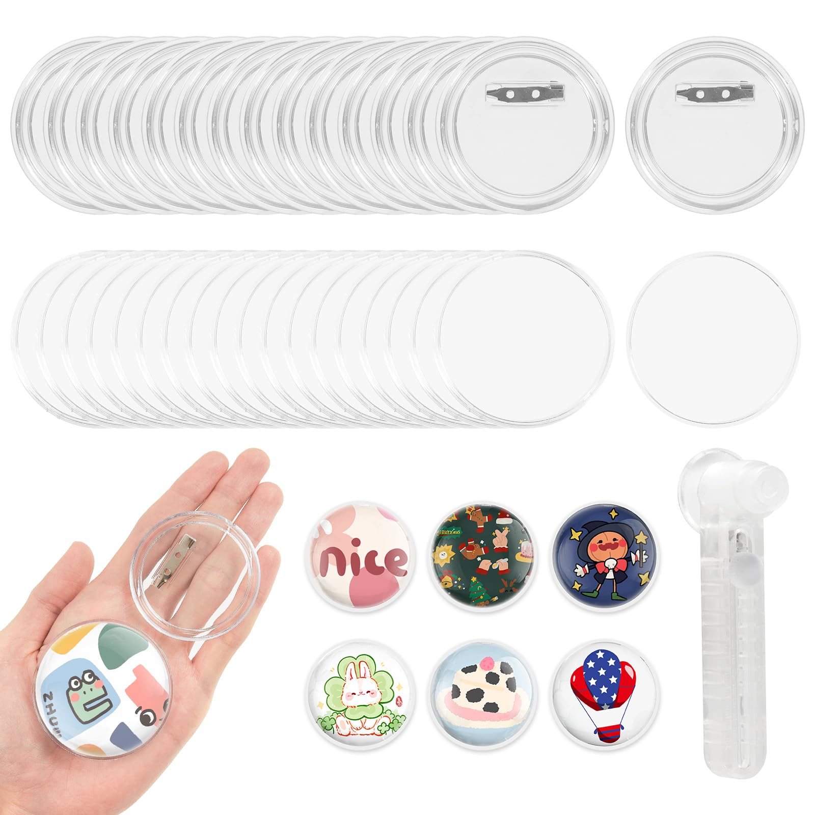 BEAMNOVA 100 Pack Acrylic Button Pins 58mm 2.28in 2-1/4 Inch Clear ...