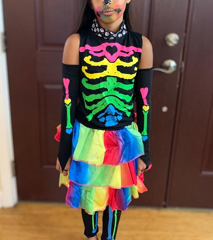 Cute Girls Colorful Skeleton Halloween Costume
