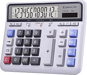 Amazon.com : Comix Desktop Calculator Solar Battery Dual Power with 12-Digit Large LCD Display ...