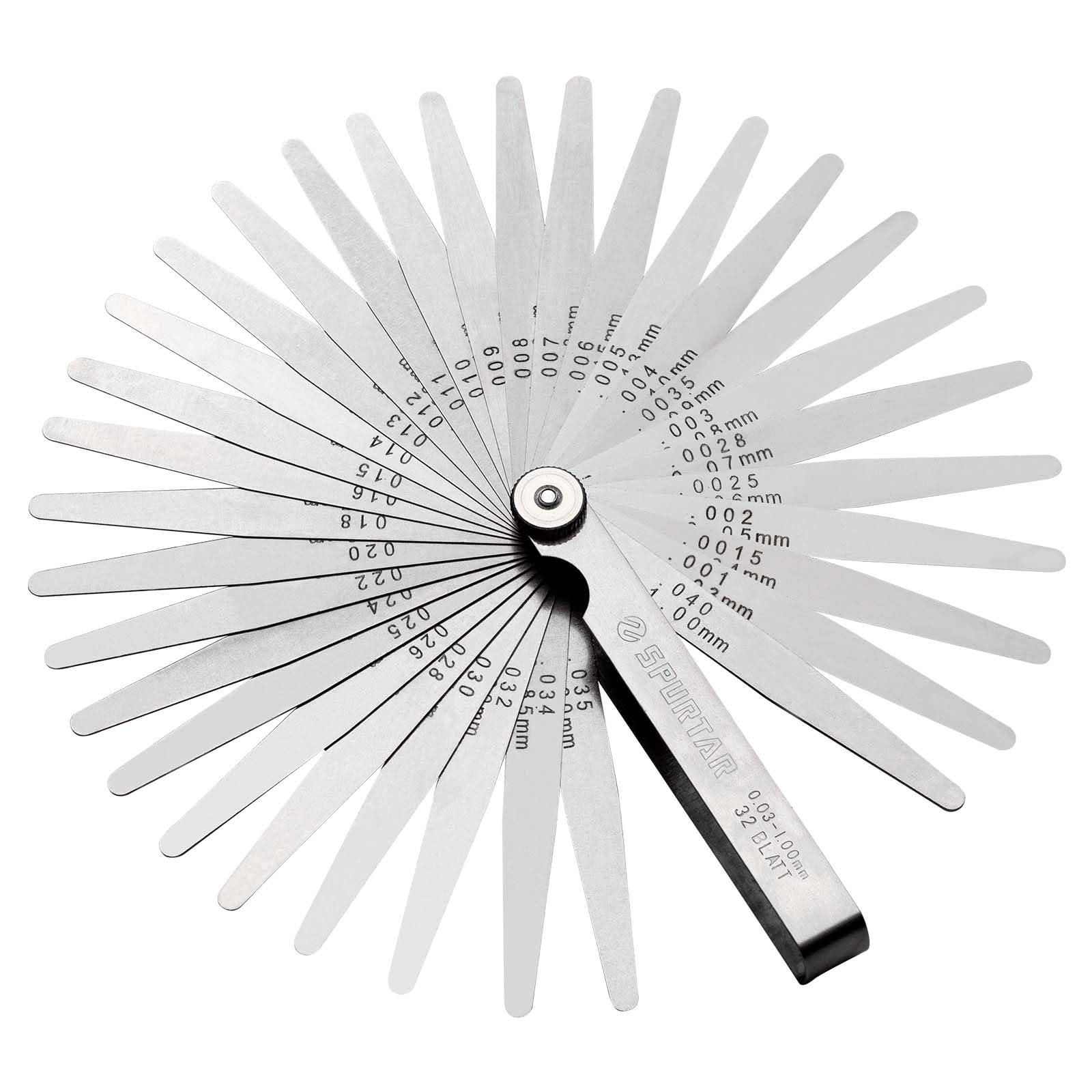 Spurtar Feeler Gauges 0.001-0.04" (0.03-1.00mm) 32 Blades Tapered Feeler Gauge Set Stainless ...