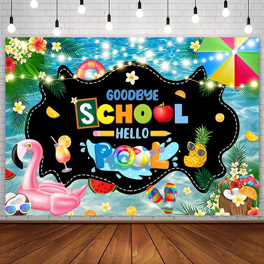 AIBIIN 7x5ft Goodbye School Hello Pool Backdrop End of School Preschool ...