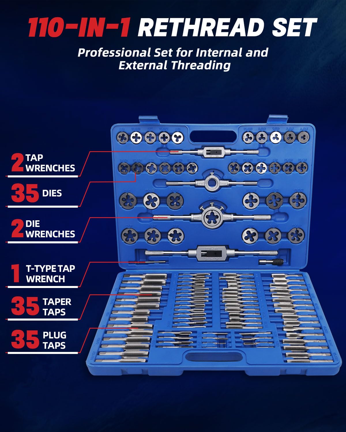 Mua 110PCS Tap and Die Set, Metric Tap and Die Rethreading Kit, Thread ...