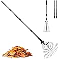 Amazon.com : Garden Rake for Leaves,Heavy Duty Metal Adjustable Leaf ...