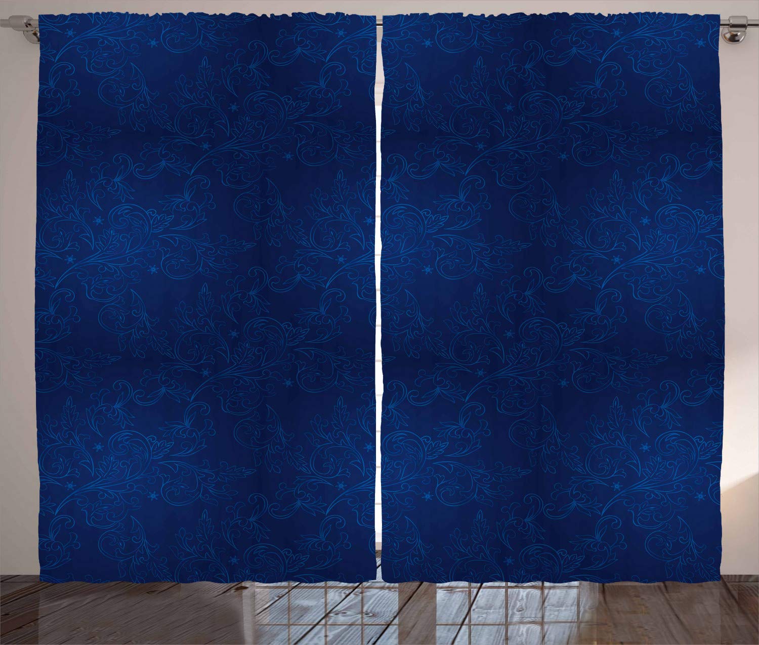Amazon.com: Lunarable Royal Blue Curtains, Vintage Floral Classic ...