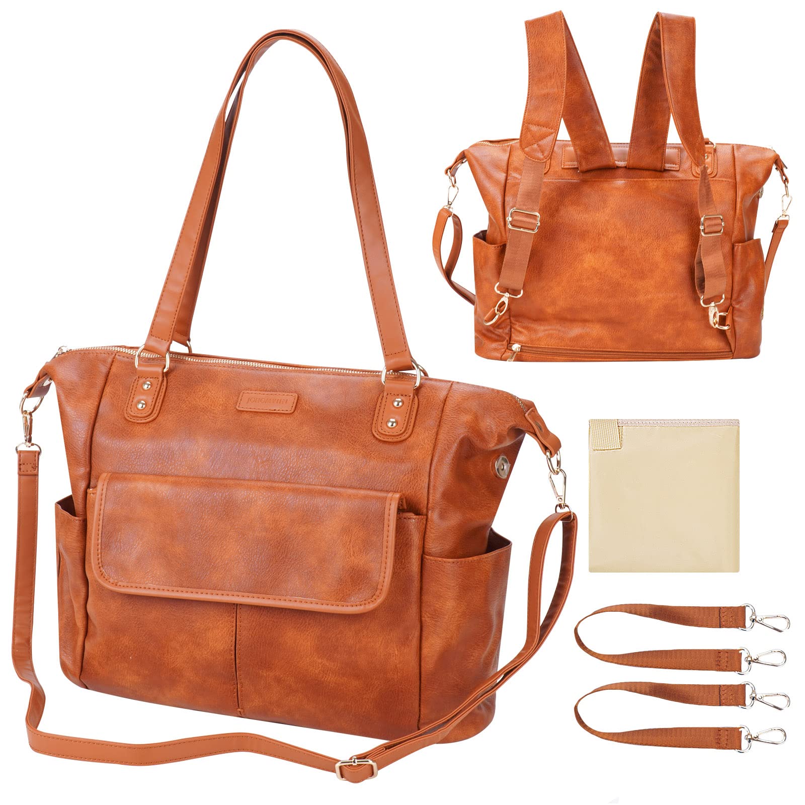 Johomviin Diaper Bag Tote Fashion Leather Diaper Bag Backpack with 13 ...