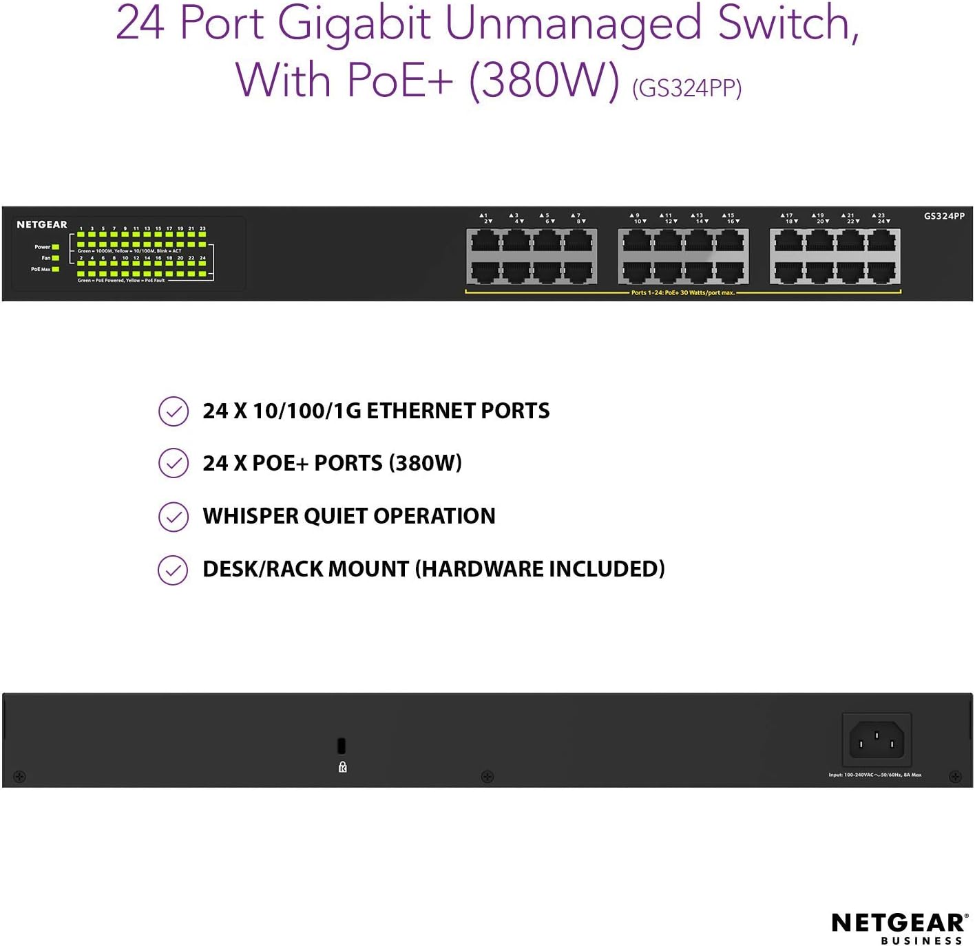 NETGEAR PoE Switch 24 Port Gigabit Ethernet Unmanaged Network Switch ...