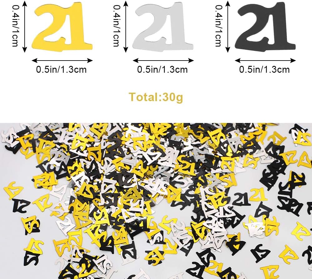 21st Birthday Confetti, Black Gold Silver Number 21 Confetti, 30g Table ...