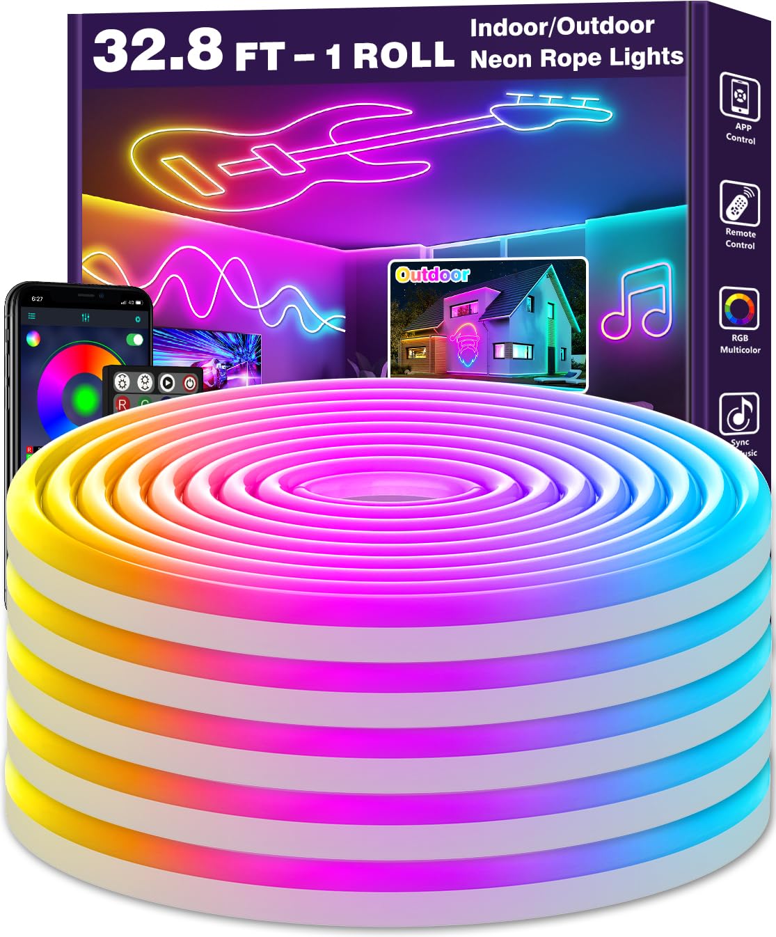 Led Neon Rope Lights 32.8Ft,Control with App/Remote,Flexible Rope ...