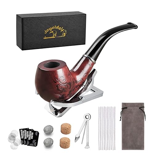 Joyoldelf Rosewood Tobacco Pipe Set, Curved Wooden Smoking Pipe with ...