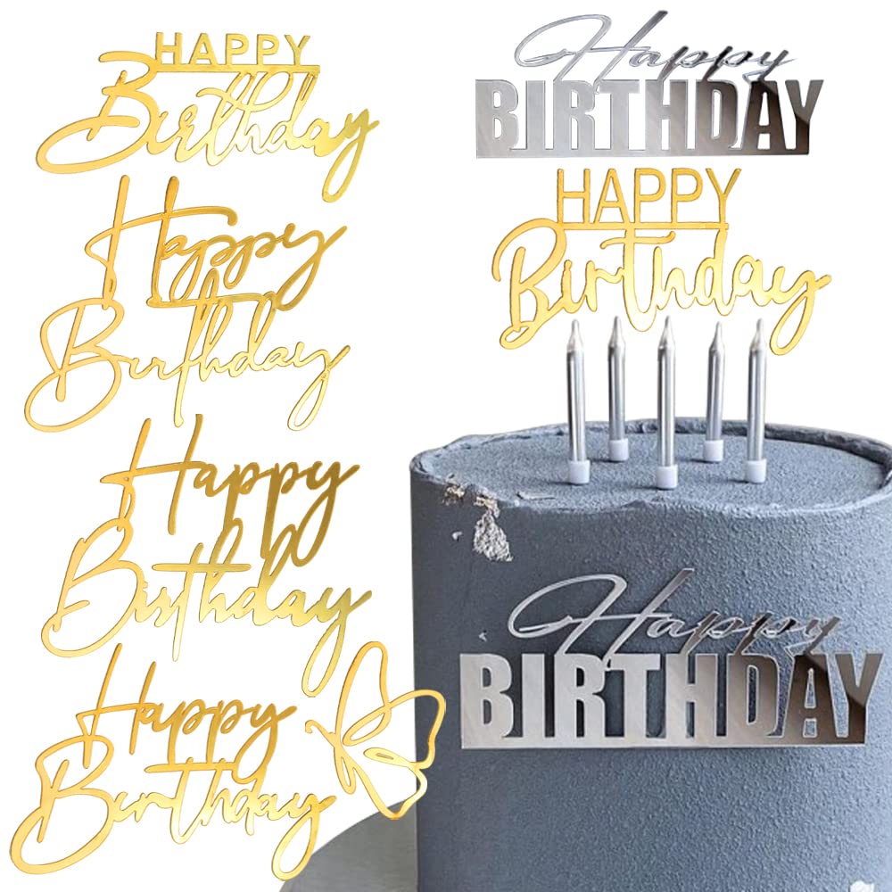 6 Packs Happy Birthday Cake Toppers Side Mirror Acrylic Cake Topper ...