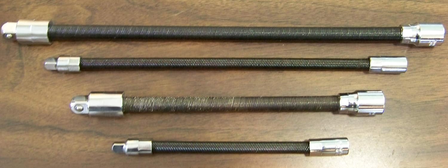4pc 1/4" Drive and 3/8" Drive Flexible Socket Extension BAR Set Long ...