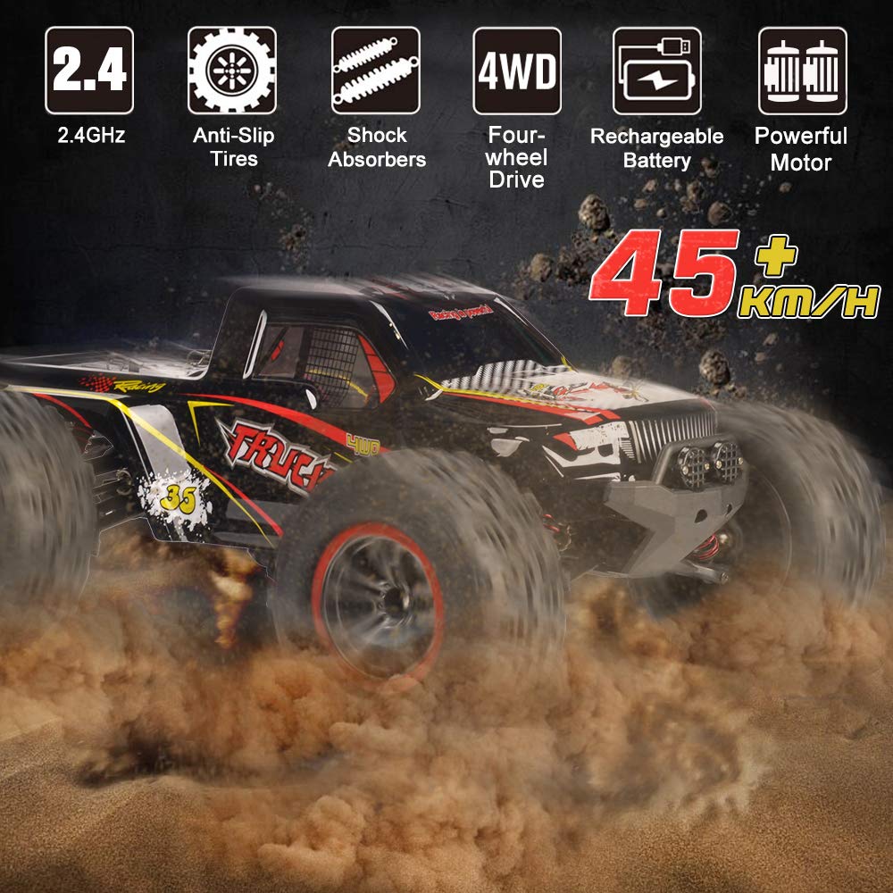 1:10 Large Remote Control Car, INGQU 45+KM/H High Speed Off Road Remote ...