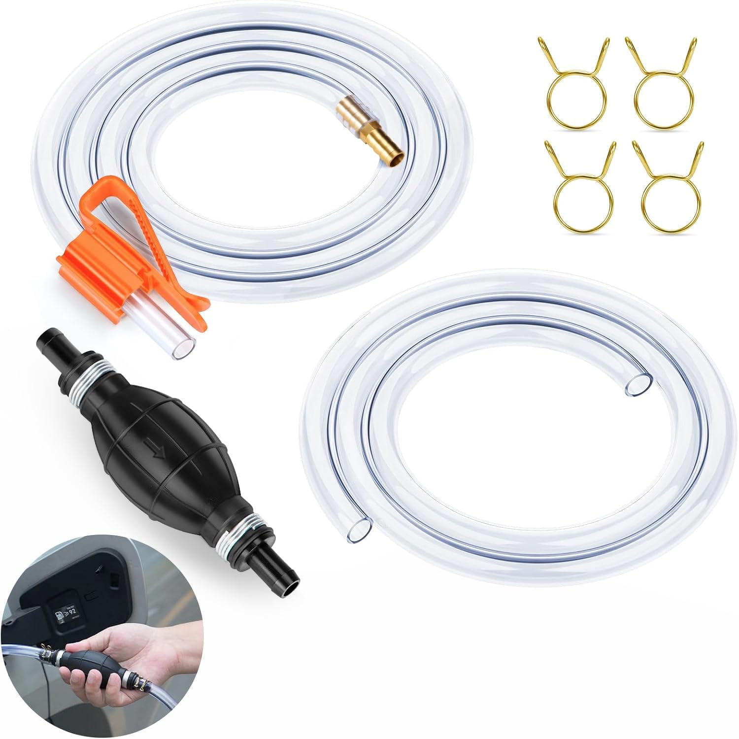 Gasoline Siphon Hose, Gas Oil Water Fuel Transfer Siphon Pump, Portable ...