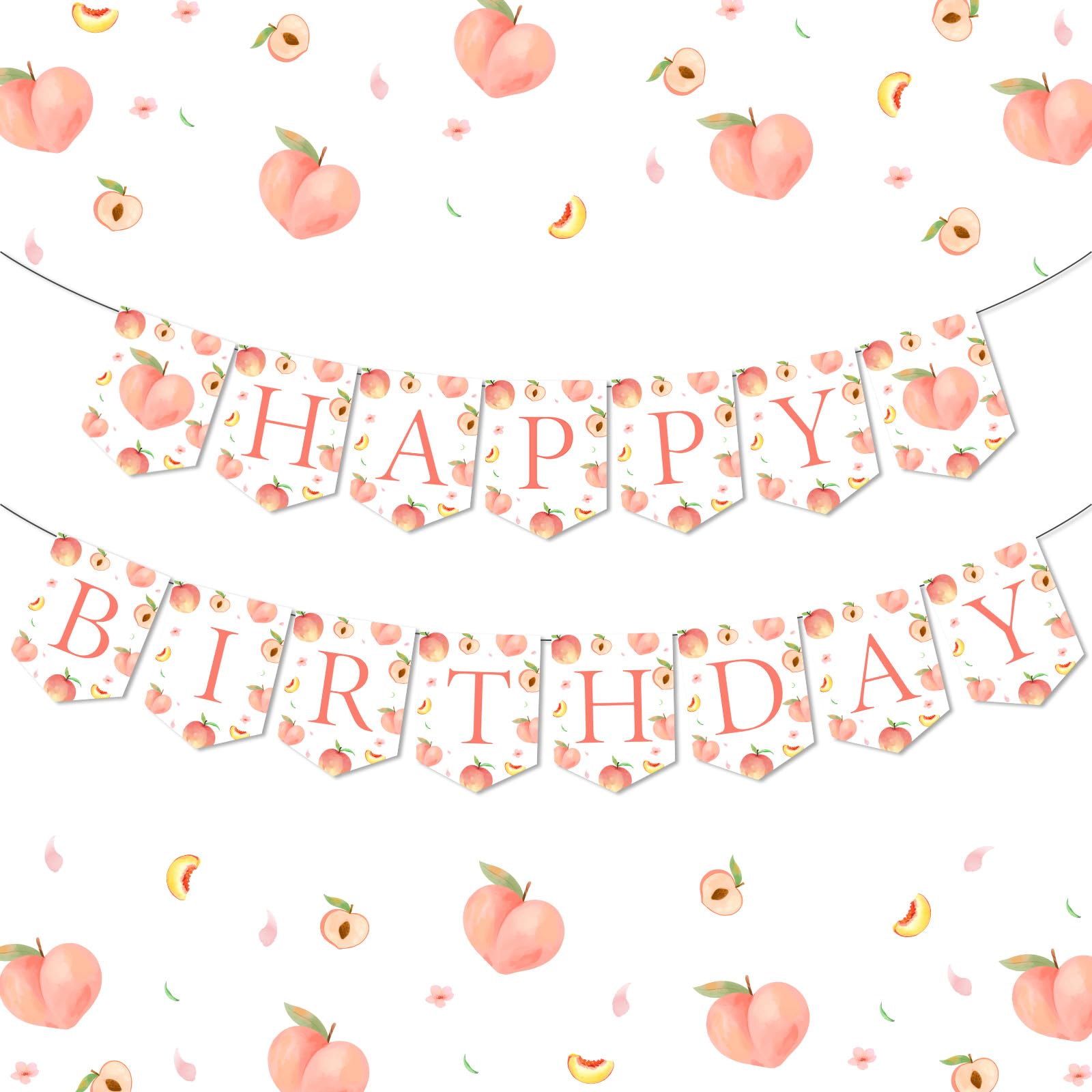 Peach Happy Birthday Banner for Girl, Peach Themed Birthday Bunting ...