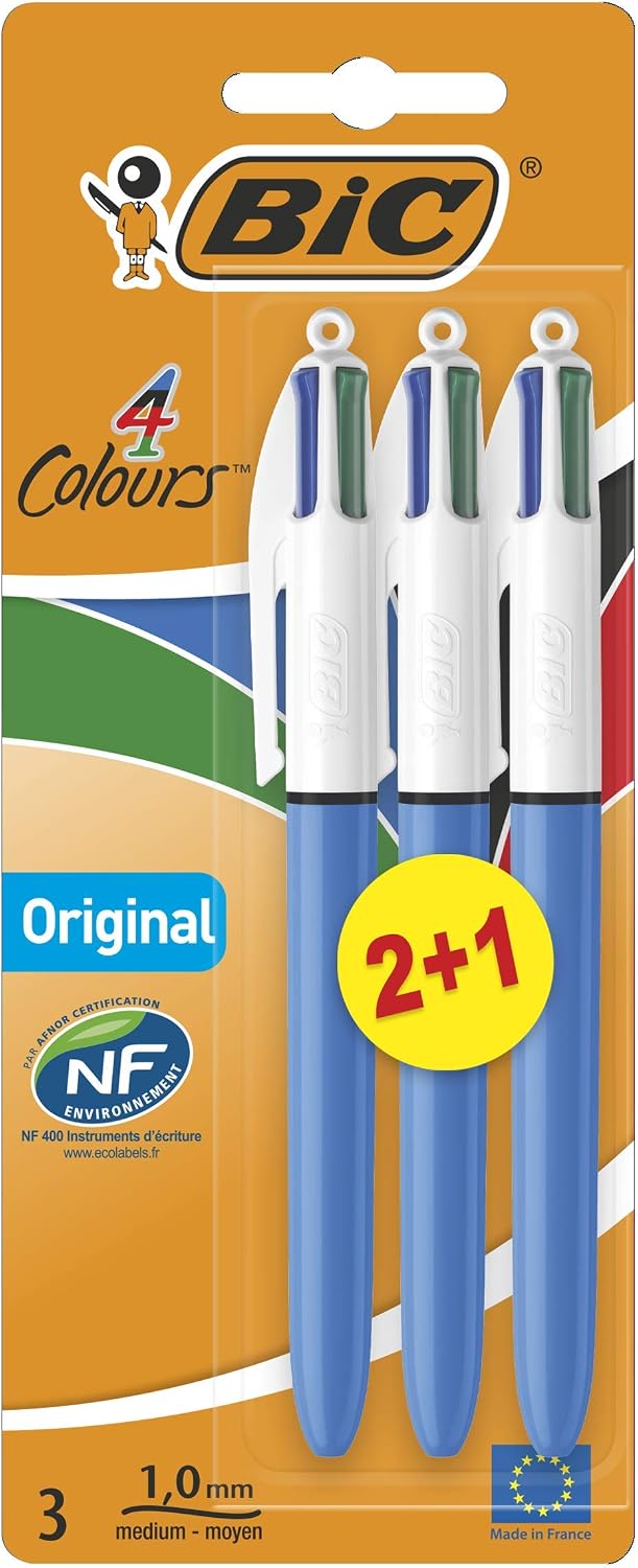 BIC 4 Couleurs Original Stylo-Billes Rétractable Pointe Moyenne (1,0 mm ...