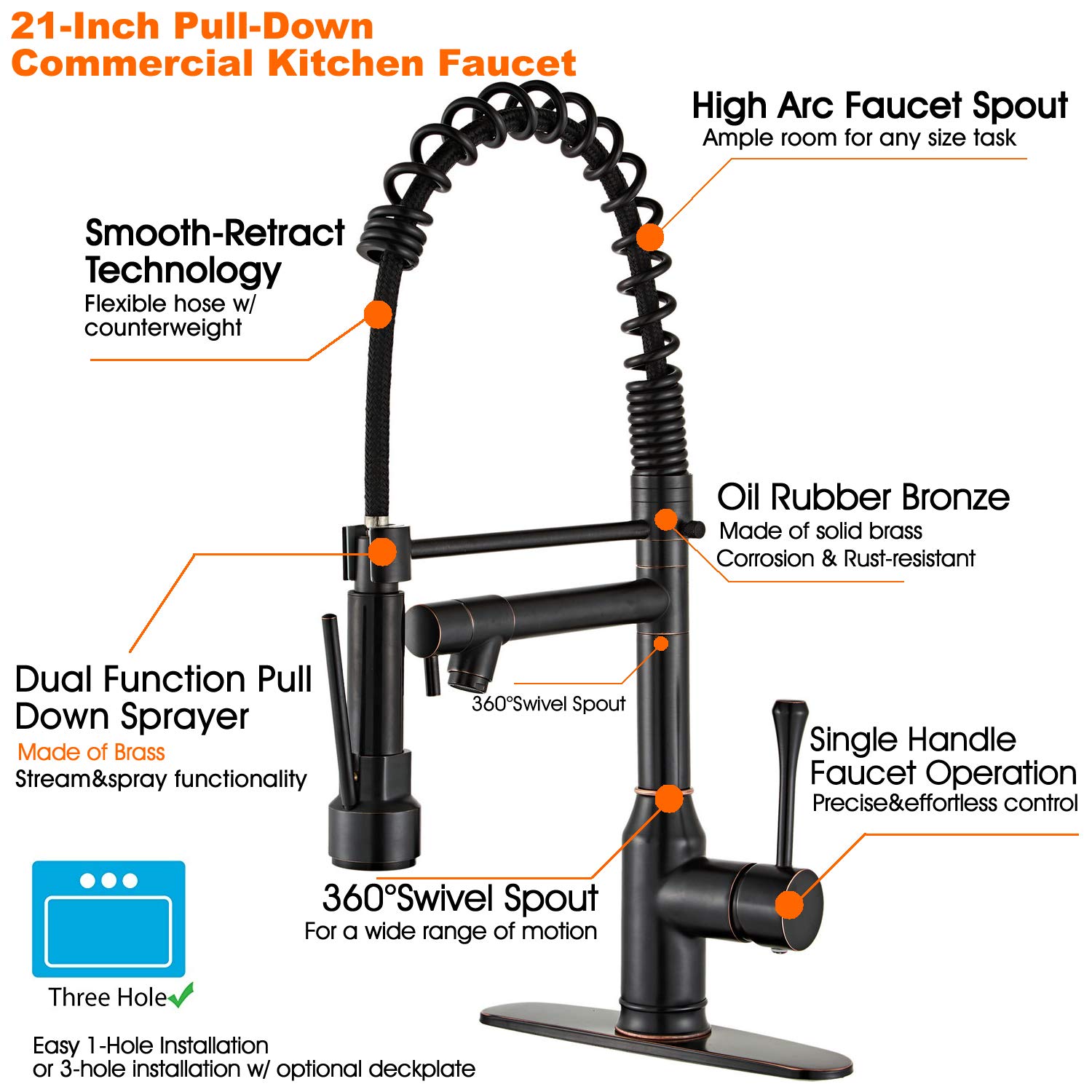 Commercial Kitchen Faucet/Single Handle High Arc/Pull Down Sprayer ...