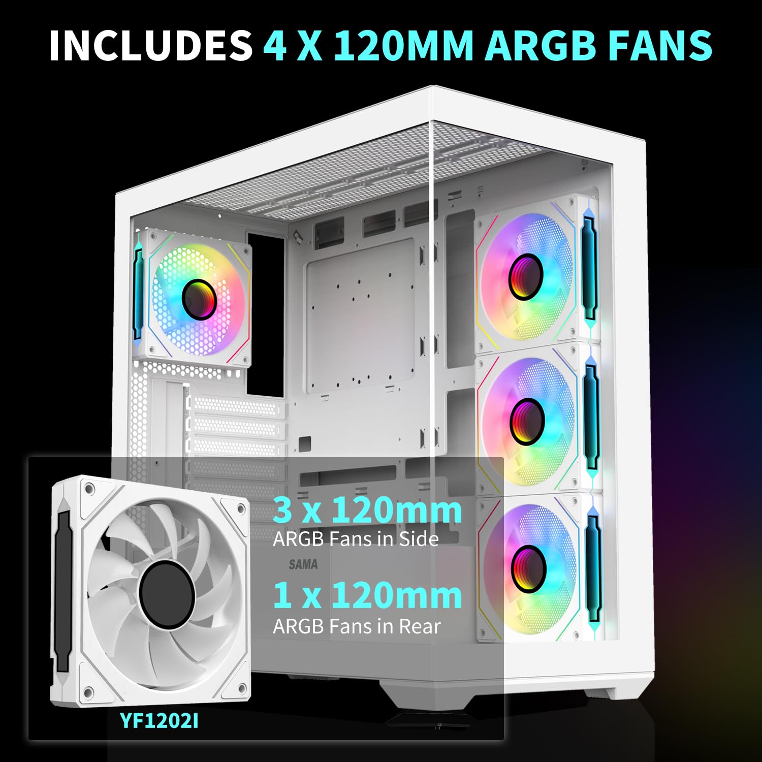 Mua SAMA PC CASE ATX 4 ARGB Fans Pre-Installed, Type-C Mid Tower ...