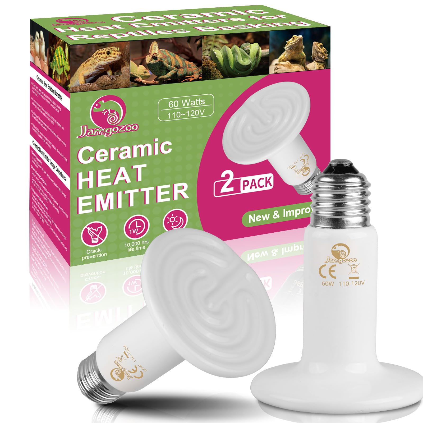 JamgoZoo 150W Reptile Heat Lamp, Ceramic Heat Emitter for Reptiles ...