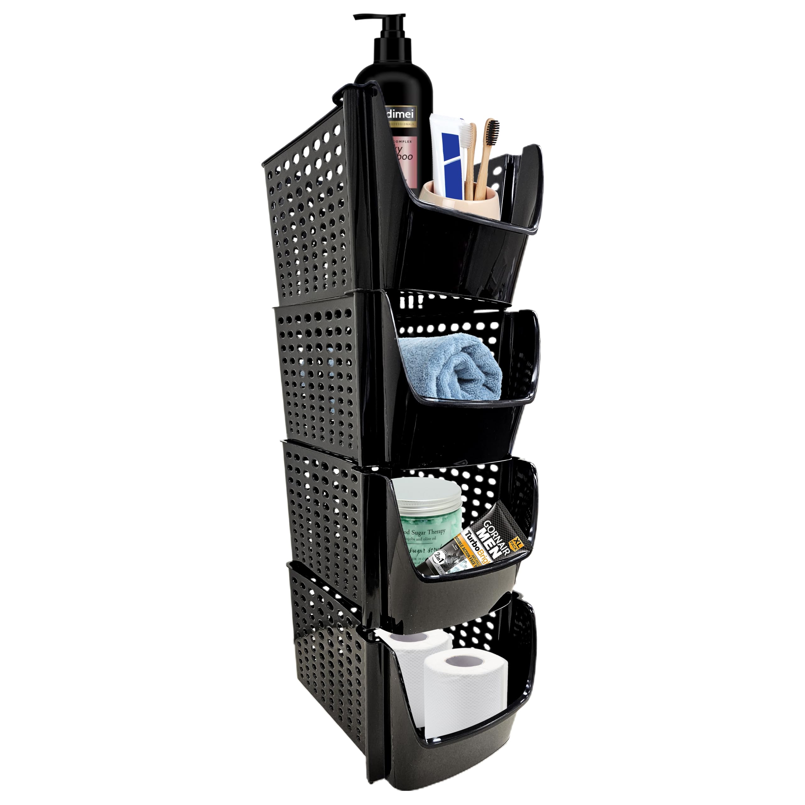 TidyFriend Plastic Stackable Storage Bins for Pantry, 4 Pack Stackable ...