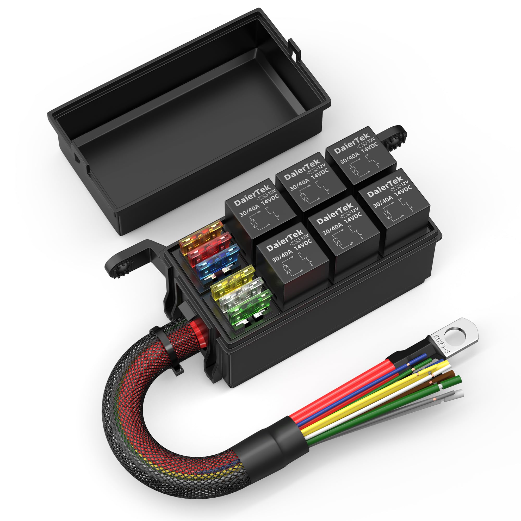 DaierTek 12V Relay Box 6 Way Relay Fuse Box 12 AWG Pre Wired Waterproof DaierTek 12V Relay Box 6 Way Relay Fuse Box 12 AWG Pre Wired Waterproof