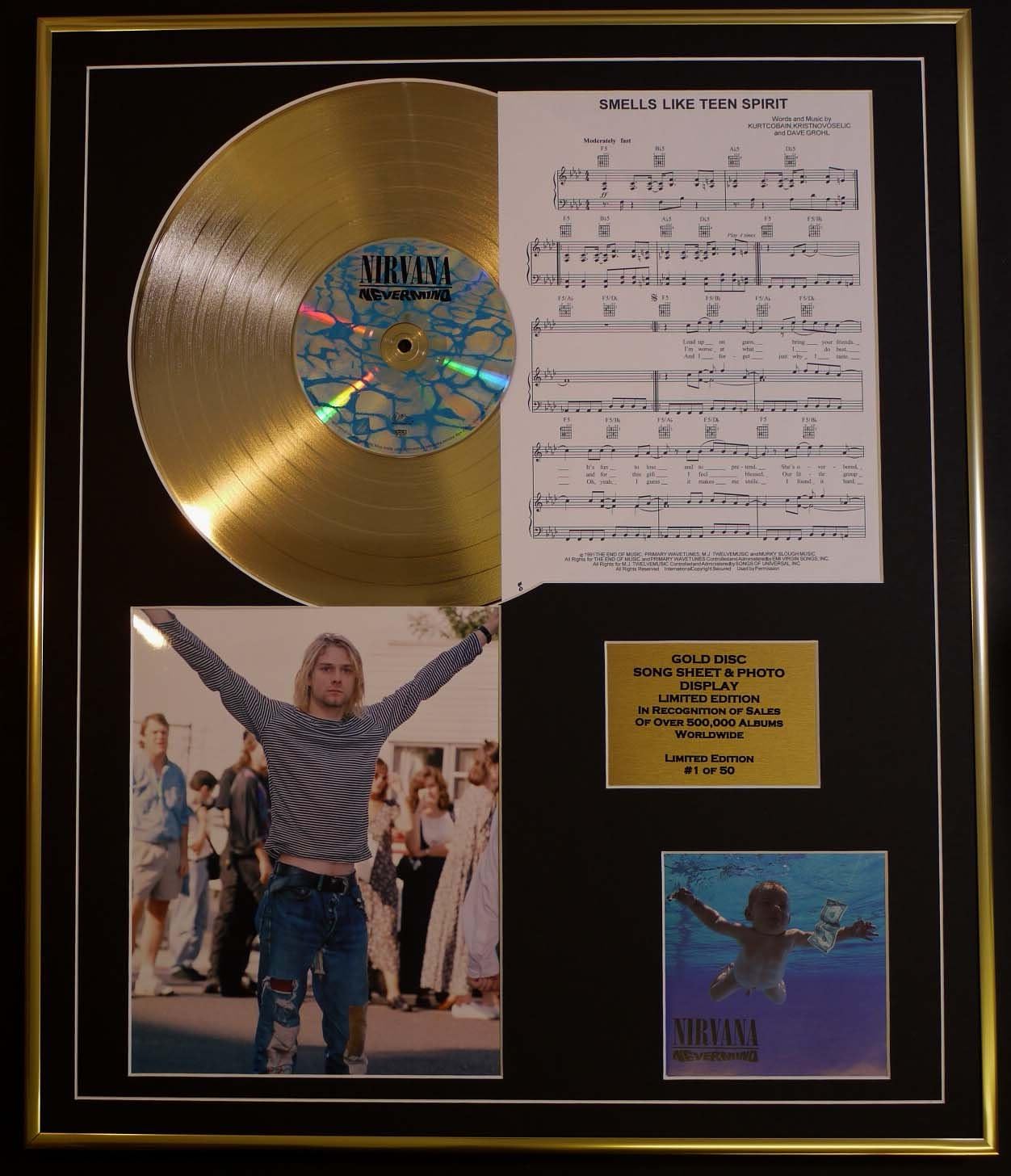 NIRVANA/CD GOLD DISC, SONG SHEET & PHOTO DISPLAY/LTD. EDITION/COA/ALBUM ...