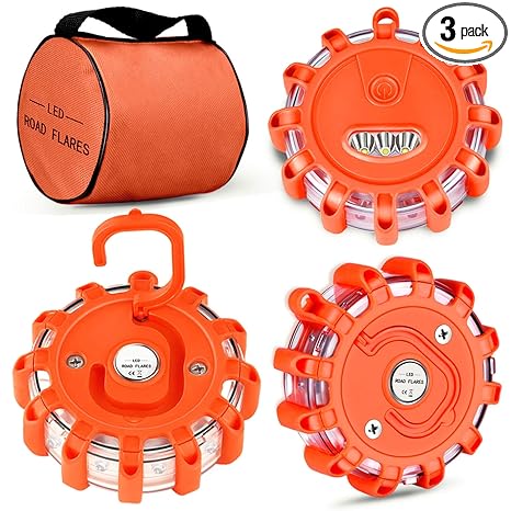 Road Flares Flashing Warning Light Emergency Beacon Magnetic 3 Pack LED ...