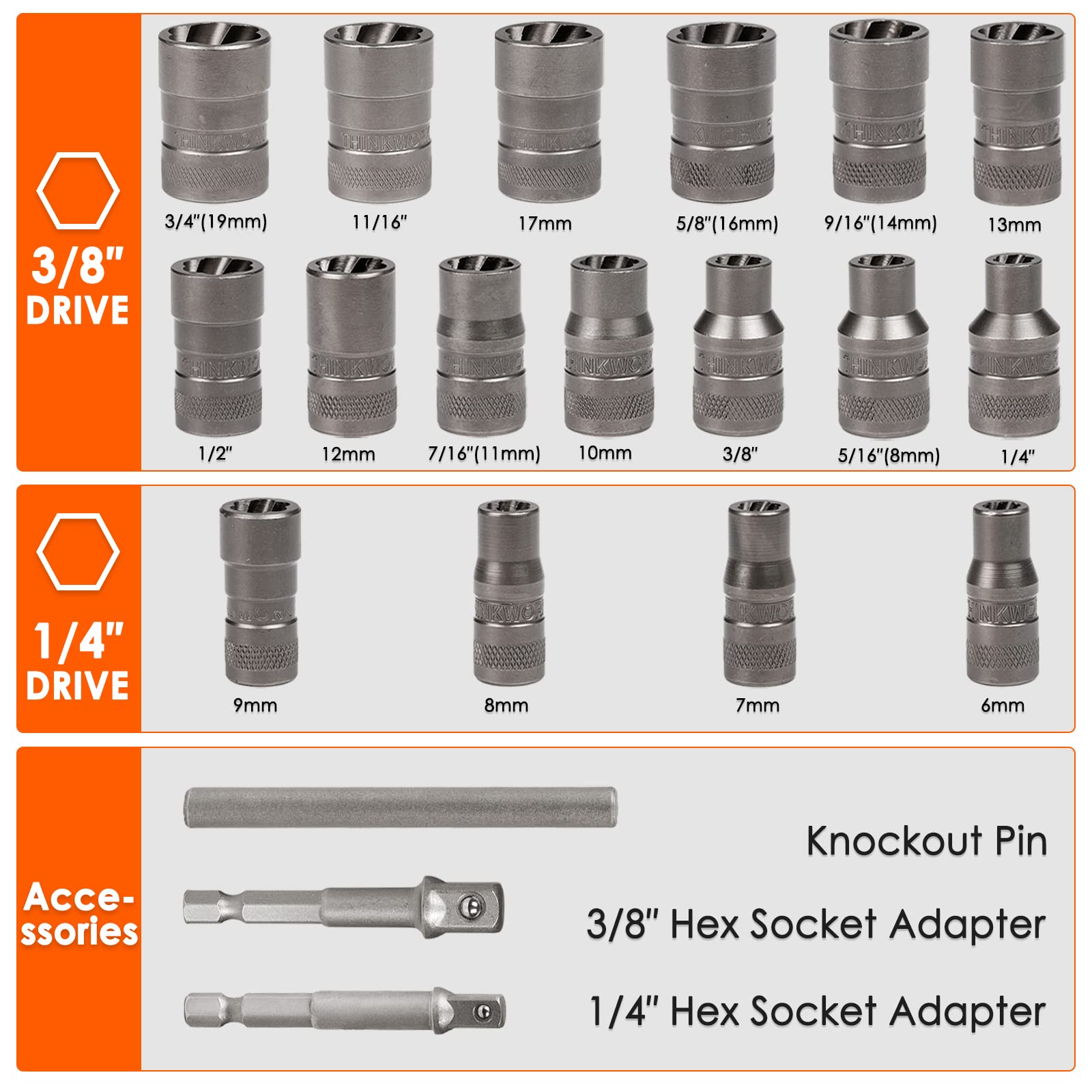 Mua THINKWORK Bolt Extractor Kit, 20 Pieces Bolt Extractor Set ...