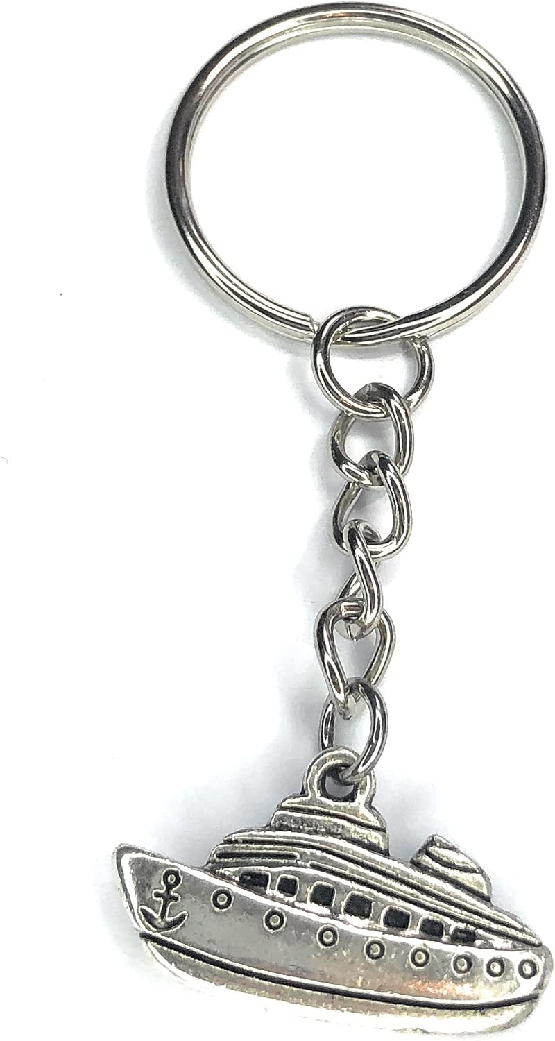 FizzyButton Gifts Cruise Ship keyring key ring with silver tone ...