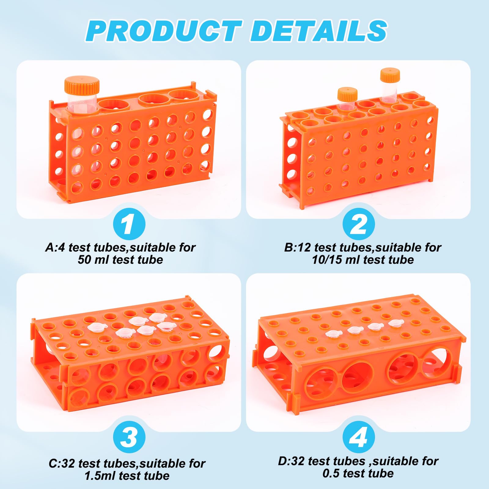 Tioncy 5 Pcs 4 Way Test Tube Rack Holder Plastic Lab Racks Assorted ...