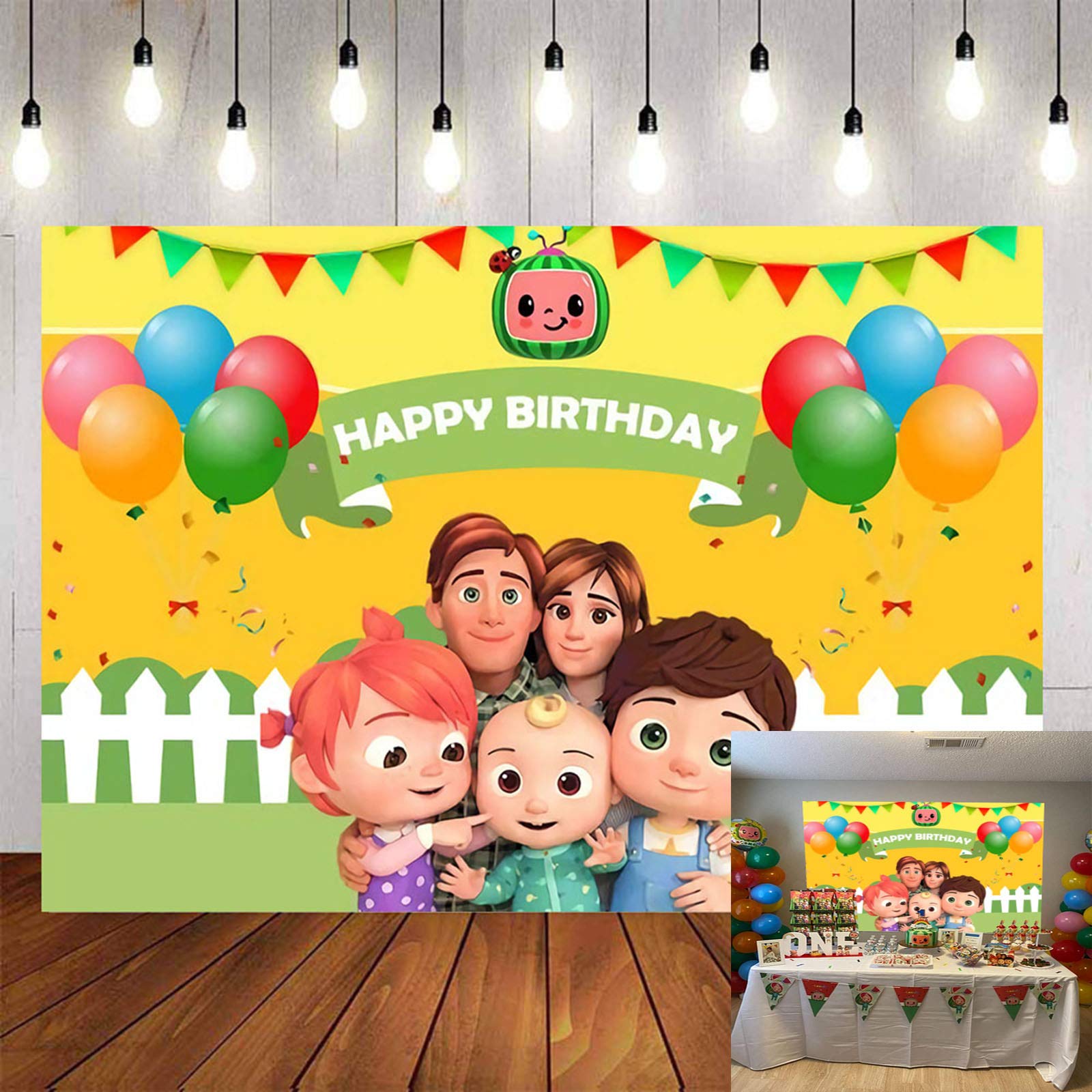 Buy Cartoon Birthady Cocomelon Backdrop Happy Family Portrait Cute ...