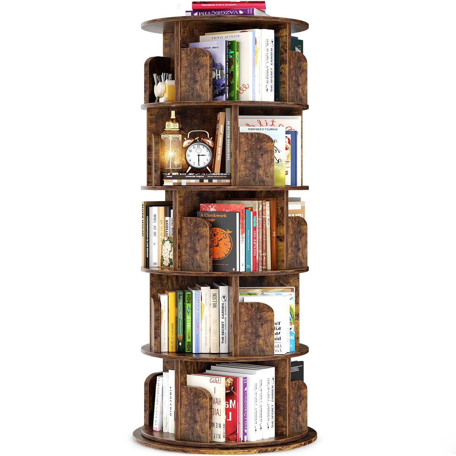 Besiost Rotating Bookshelf Tower, 5 Tier Spinning Bookcase, Revolving ...