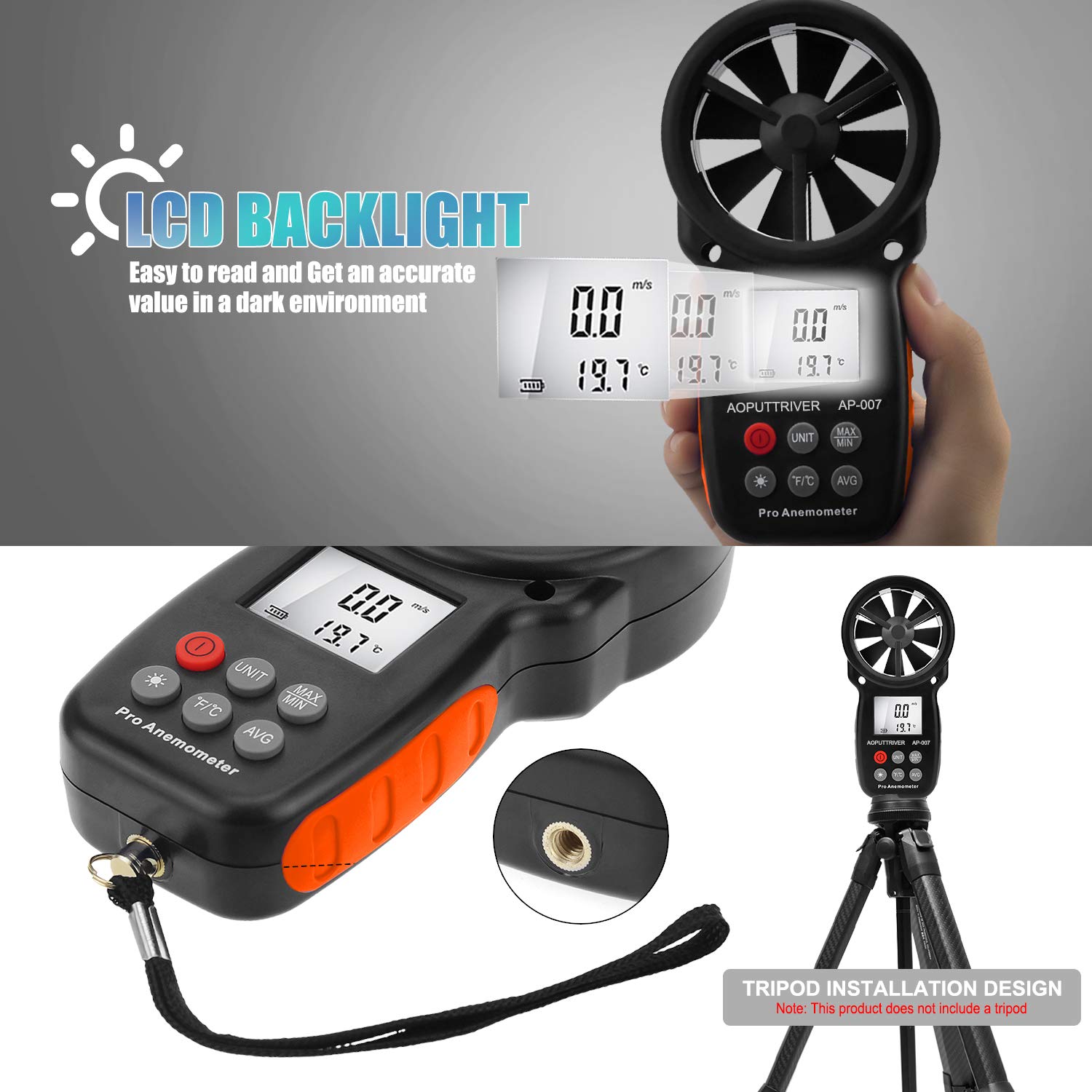 Mua Anemometer Handheld, AP-007 Anemometers Wind Speed Meter for HVAC ...