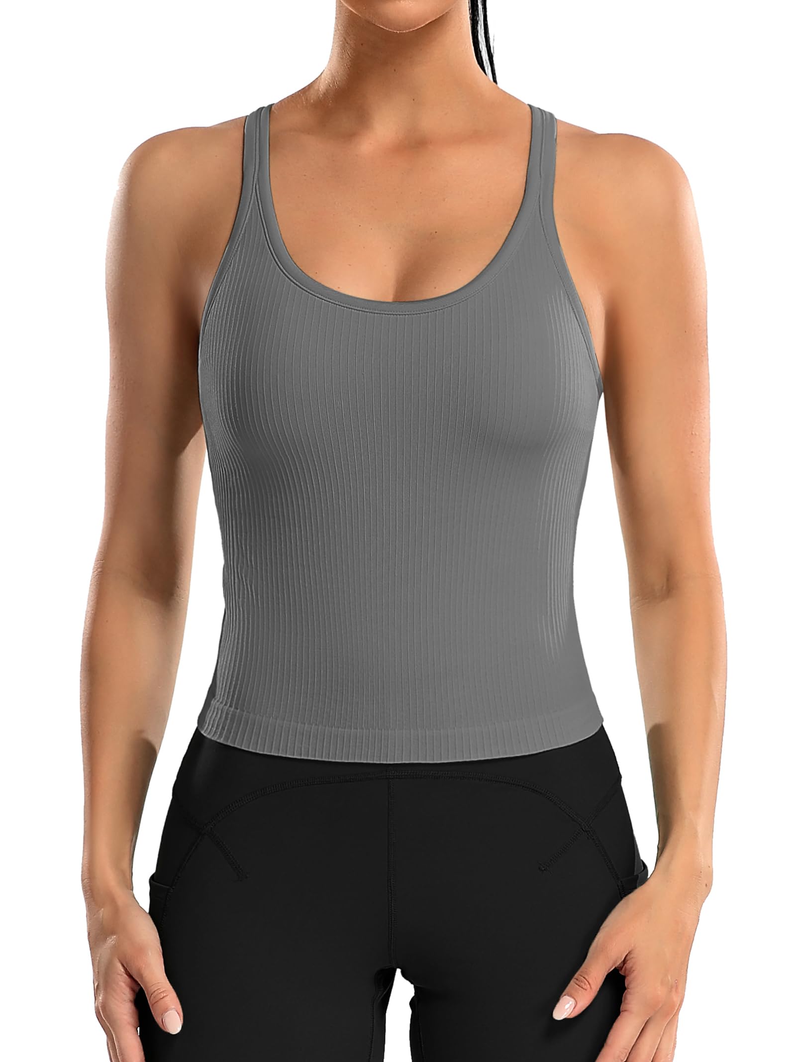 ATTRACO Women Ribbed Tank Tops with Built in Bra Sleeveless Workout ...
