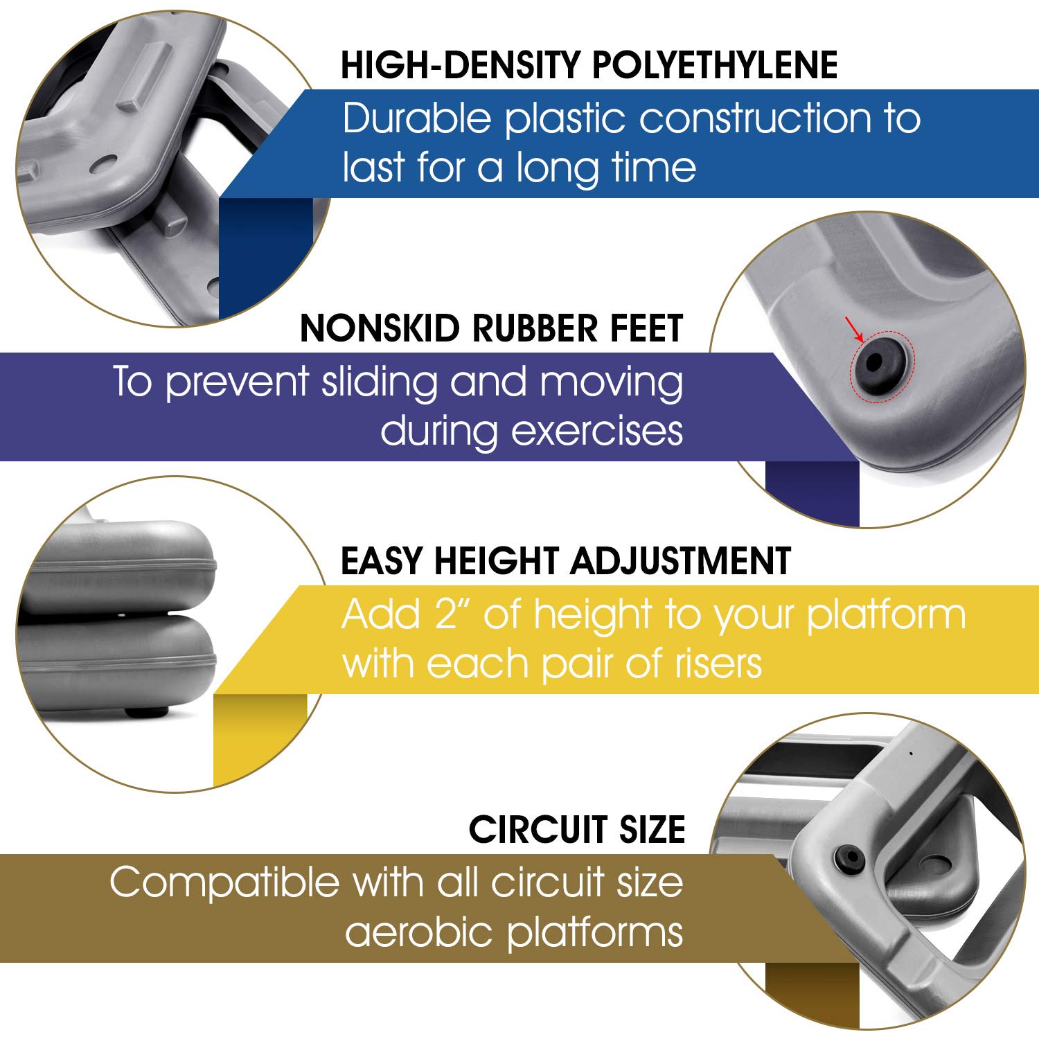 Yes4All Adjustable Aerobic Step Risers, 14.5" x 9.5" Workout Risers for ...