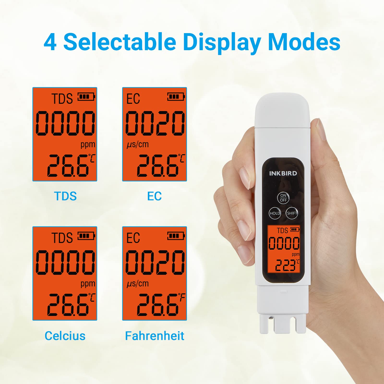 TDS Meter Digital Water Tester, INKBIRD Professional Electronic 3-in-1 ...