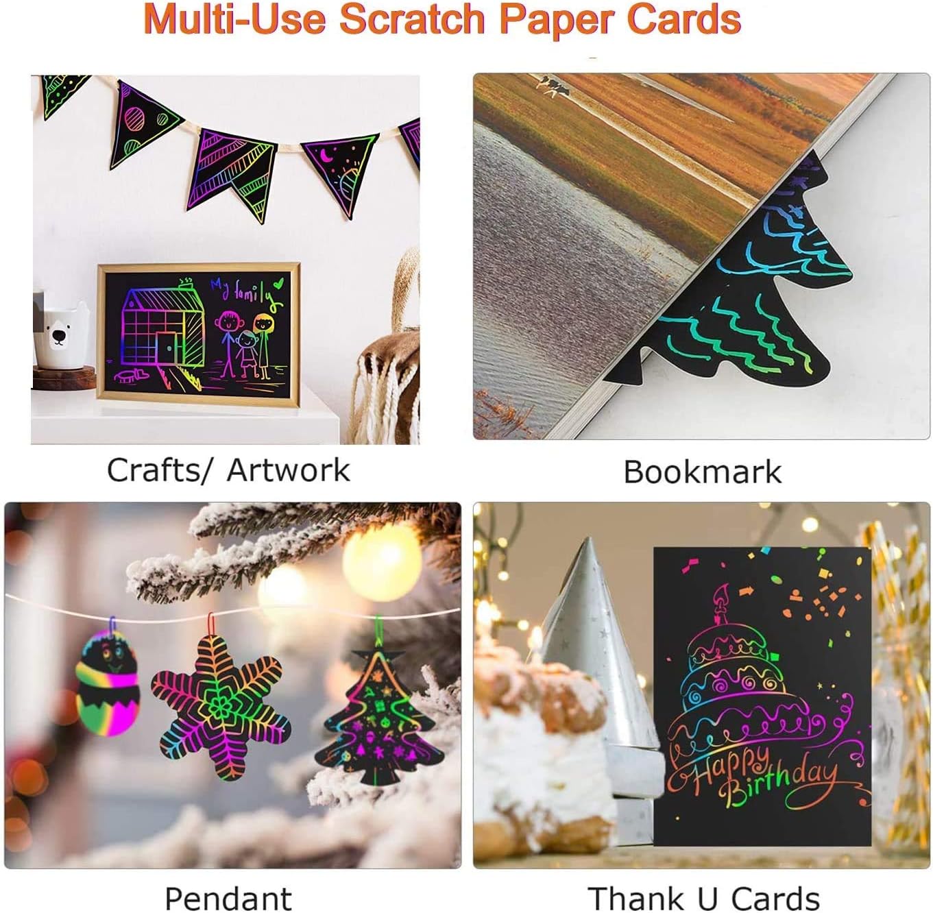 Scratch Paper Art Set, [50 Sheets + 6 Stencils] Rainbow Magic Scratch ...