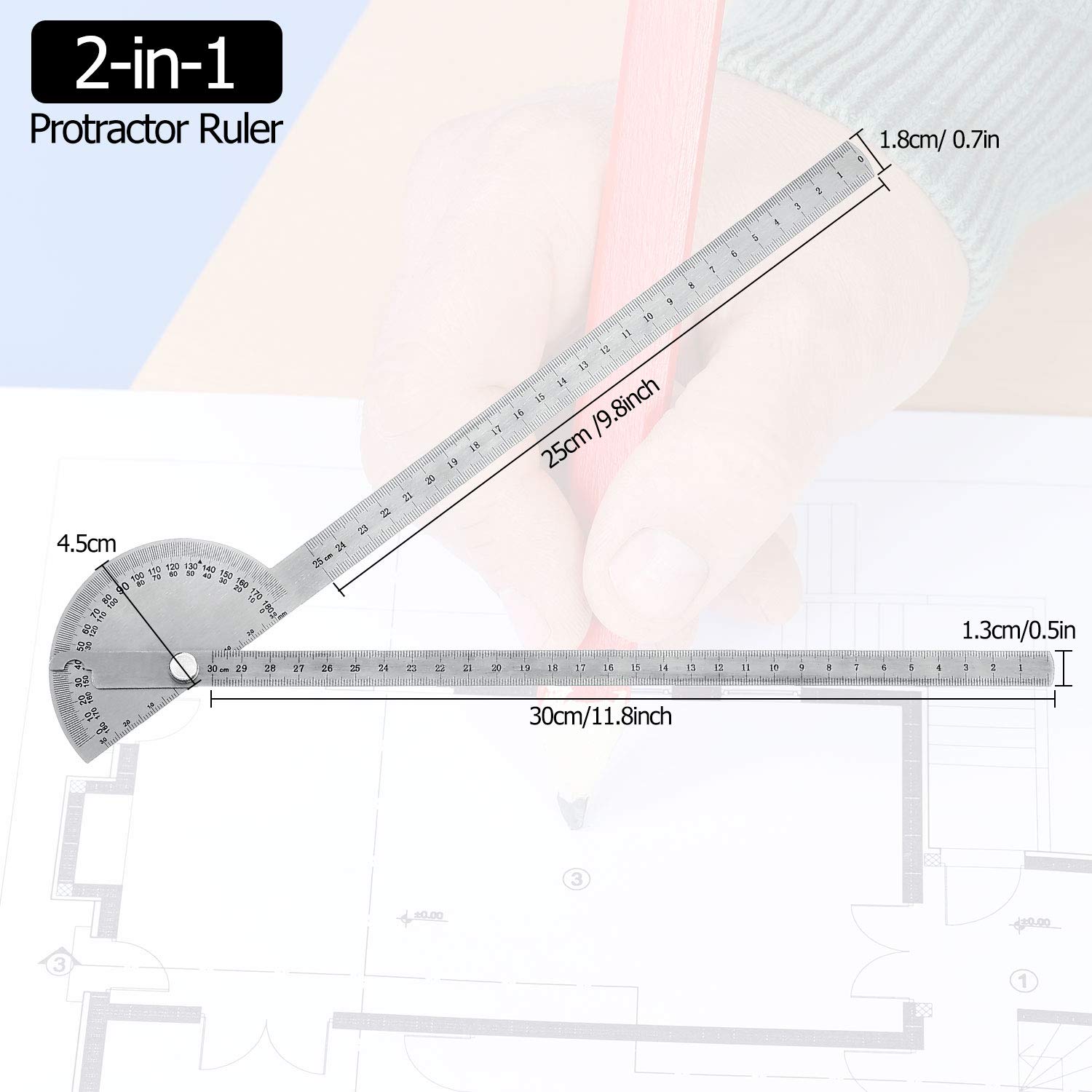 Angle Protractor Angle Finder Ruler Two Arm Stainless Steel Protractor ...