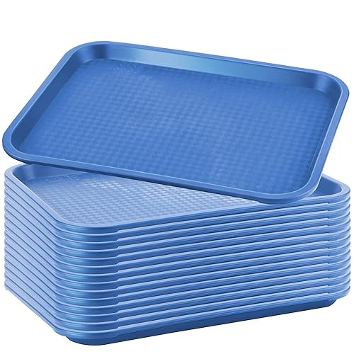 MAHIONG 15 Pack 14 x 10 Inch Blue Large Fast Food Tray, Rectangular ...