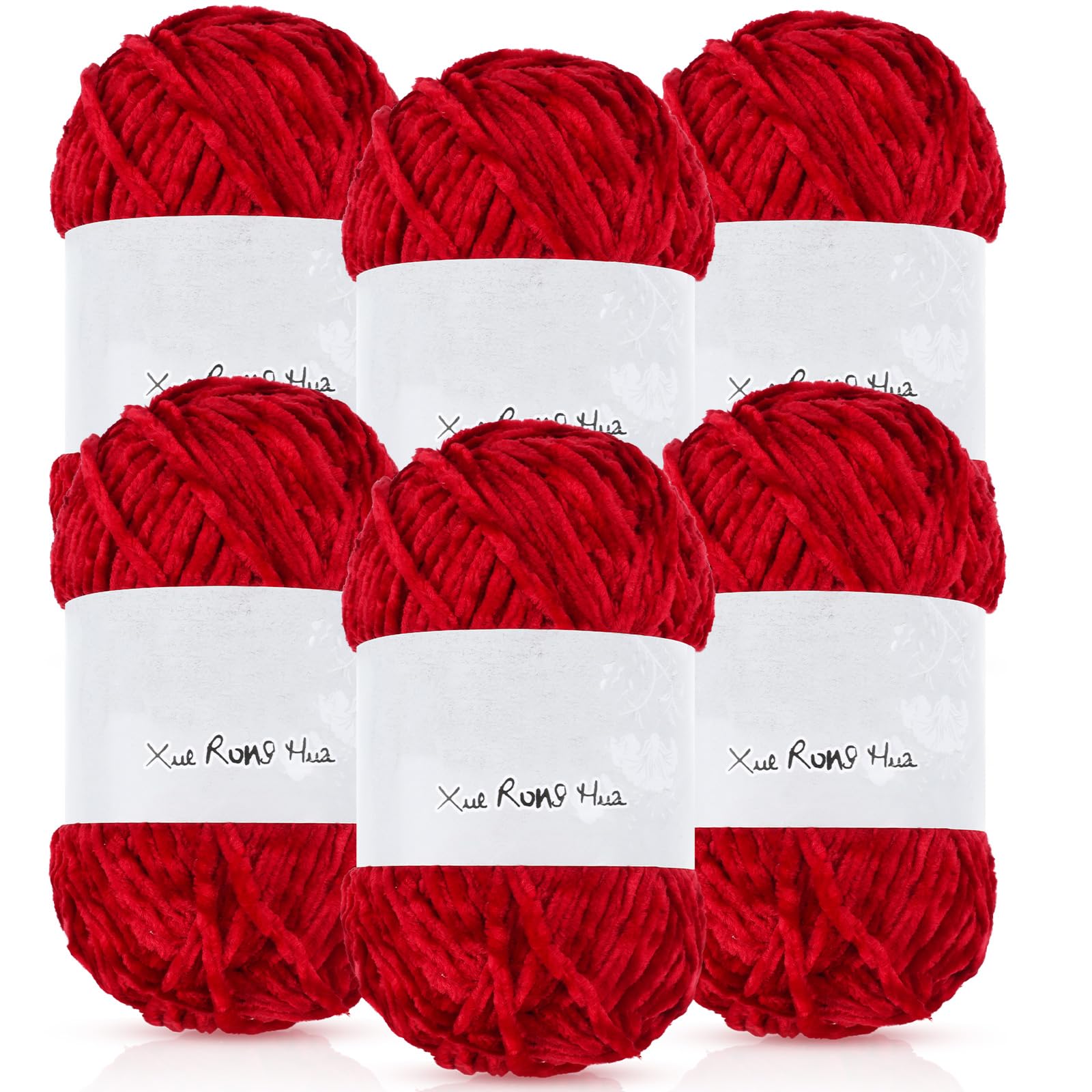 Amylove 6 Rolls Red Soft Velvet Yarn Chenille Yarn for Crocheting 1182 ...