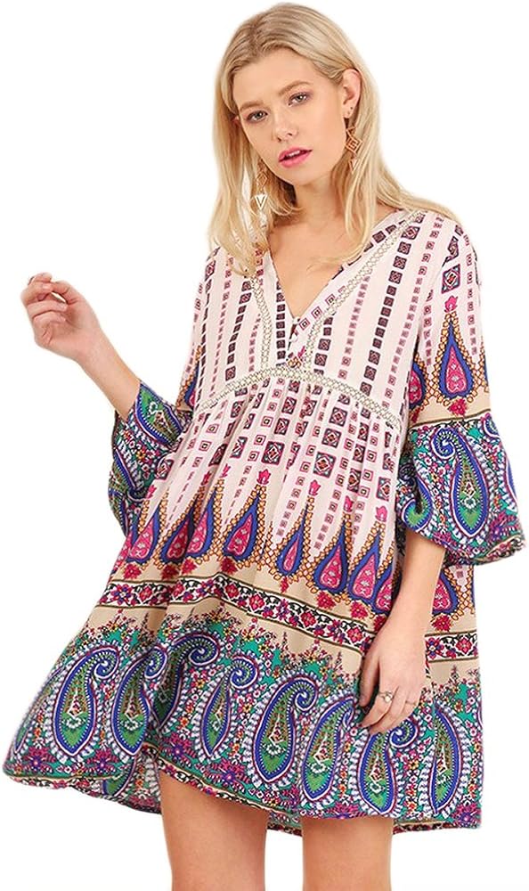 Umgee USA Women's Bell Sleeve Paisley Print Tunic Dress at Amazon Women ...